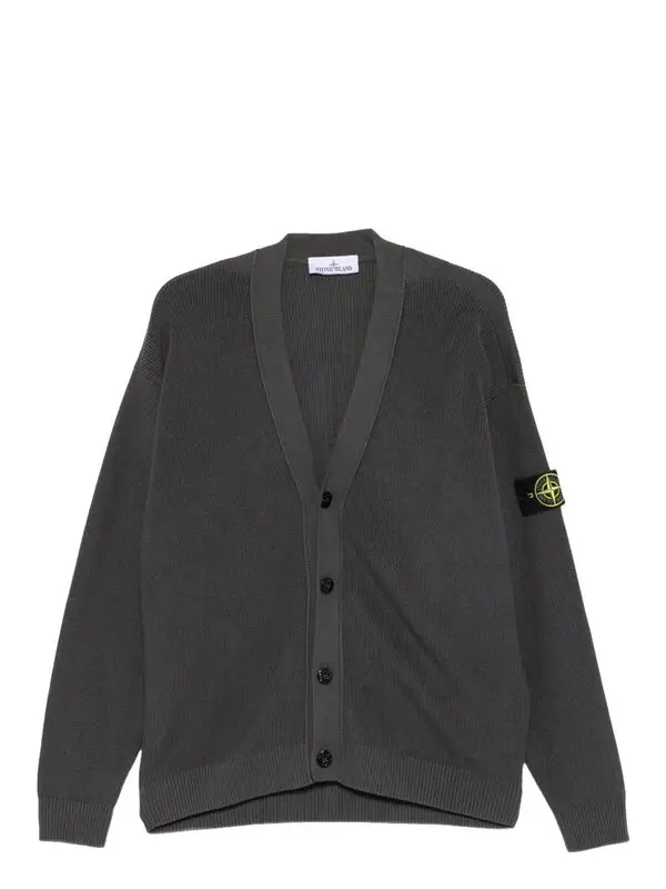 Stone Island Logo-patch Ribbed-knit Cardigan - Grey