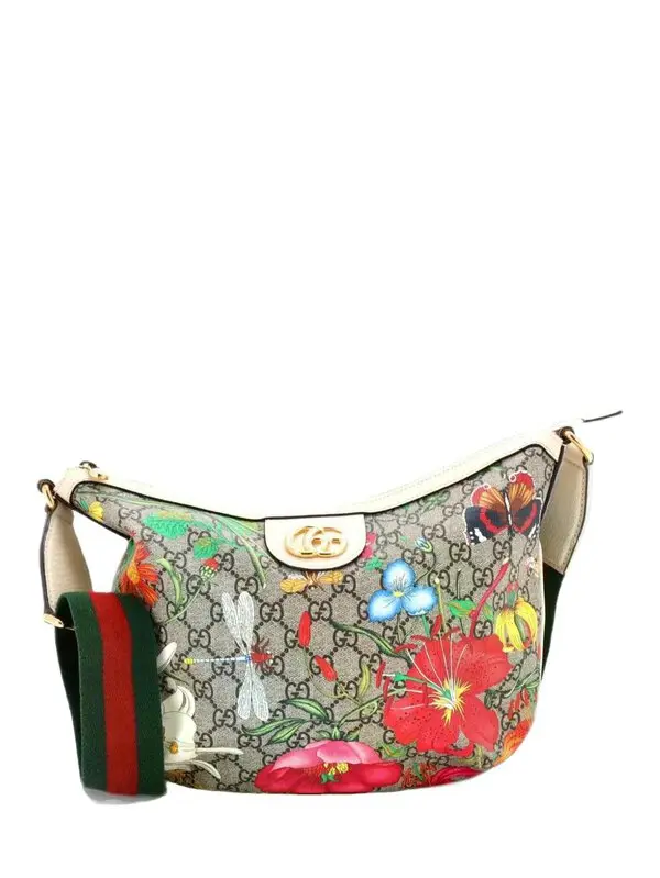 Gucci Ophidia Half Moon Flora Gg Coated Canvas Small Hobo Bag - Brown