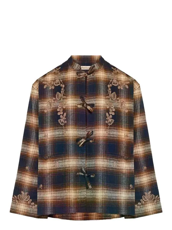 BAZISZT Jorah Floral-embroidered Checked Jacket - Blue