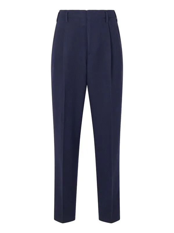 Brunello Cucinelli Tapered Pleated Wool And Cotton-blend Herringbone Suit Trousers - Navy