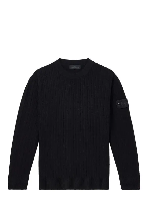 Stone Island Ghost Ribbed Wool And Cashmere-blend Sweater - Black