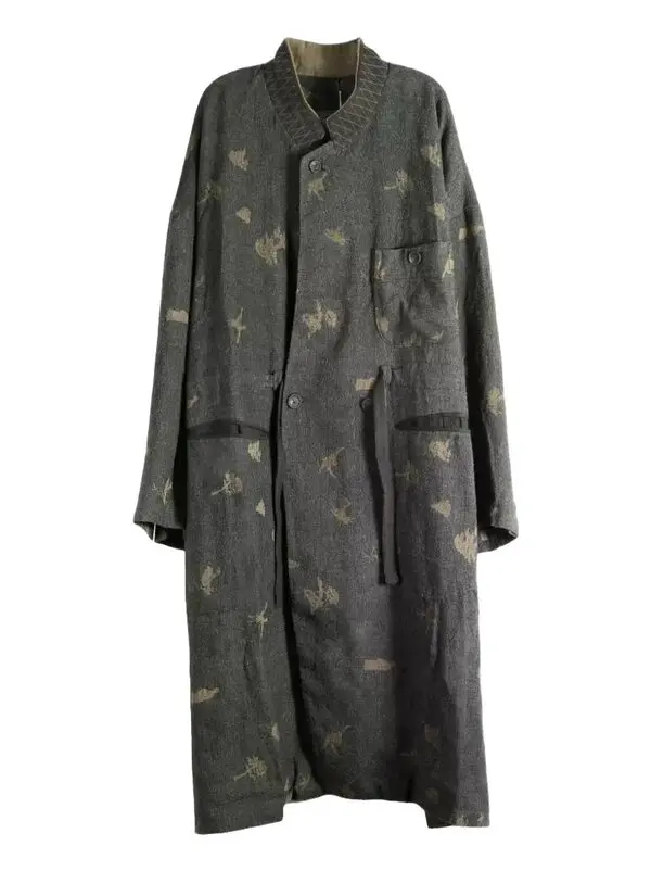 ZIGGY CHEN Graphic-print Button-up Trench Coat - Grey