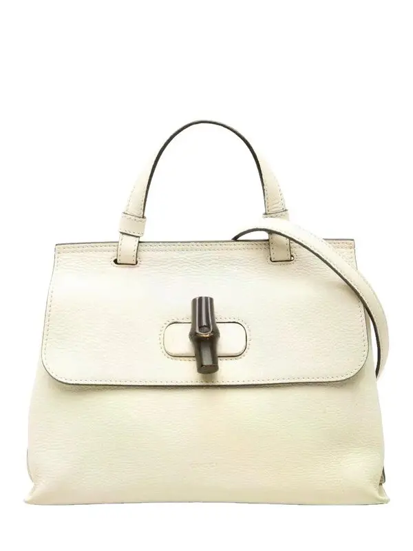 Gucci 2015-2026 Small Calfskin Bamboo Daily Satchel - White