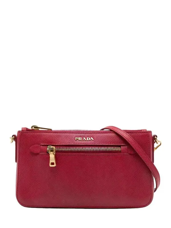 Prada 2013-2026 Saffiano Lux Front Pocket Crossbody Bag - Red