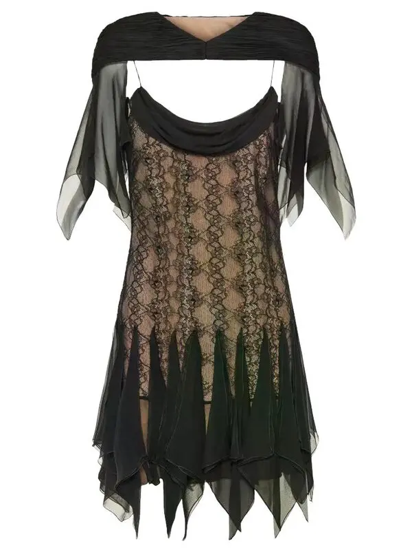 Valentino Garavani Lace-panelled Handkerchief-hem Dress - Black