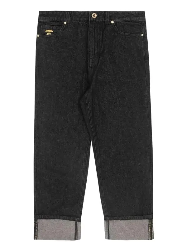 AAPE BY *A BATHING APE Embroidered Rolled-cuff Jeans - Black