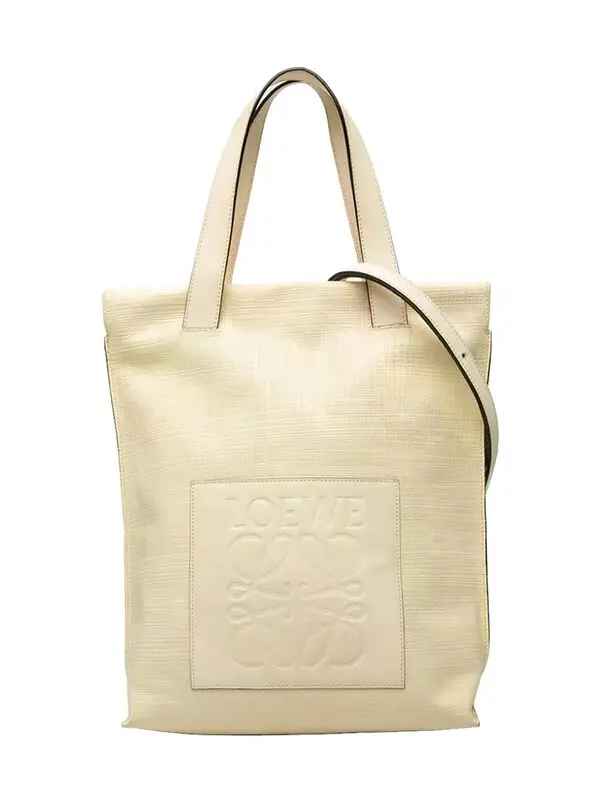 Loewe 2000-2026 Linen Embossed Calfskin Anagram Shopper Tote Satchel - Brown