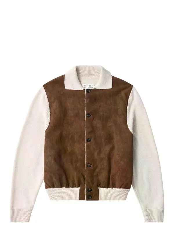 MAISON MARGIELA Contrast Knit Zip-up Jacket - Neutrals