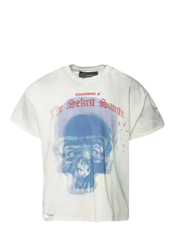 SEKRIT Cranium Distressed-finish T-shirt - Neutrals