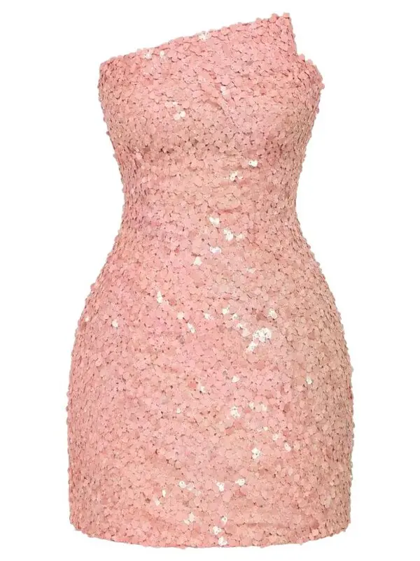 Rachel Gilbert Karter Embellished Asymmetric-neckline Strapless A-line Mini Dress - Pink