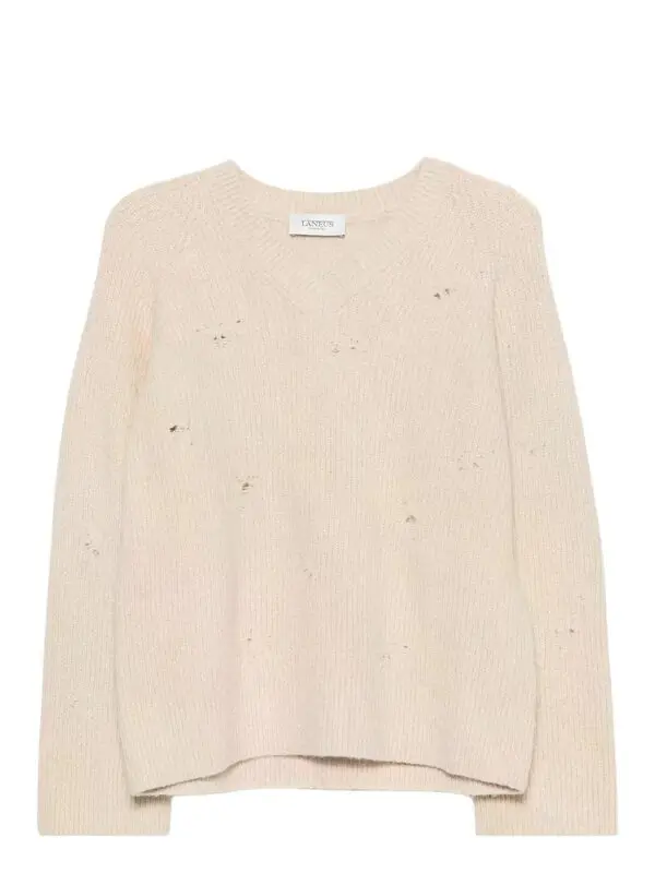 LANEUS Distressed Ribbed-knit Sweater - Neutrals