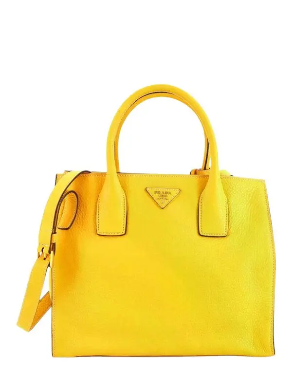 Prada Convertible Open Shopping Vitello Daino Medium Tote Bag - Yellow