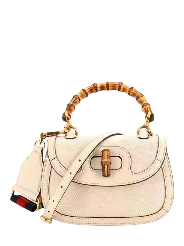 Gucci Bamboo 1947 Top Handle Bag Jumbo Gg Canvas Small Satchel - Blue