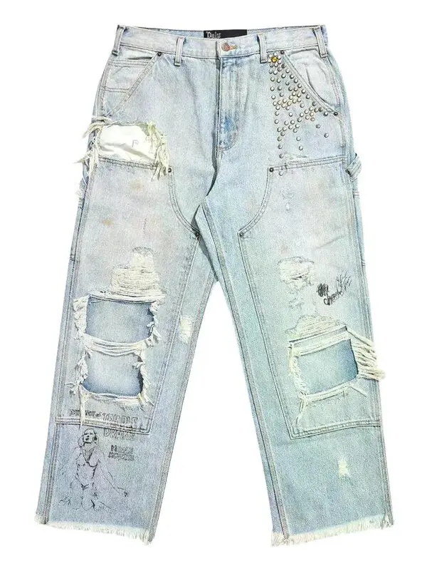 PALY Busted Distressed Studded Jeans - Blue