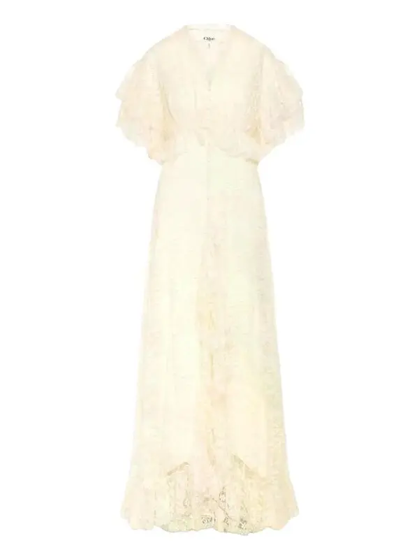 Chloé Ruffled Lace-embroidered Maxi Dress - Neutrals
