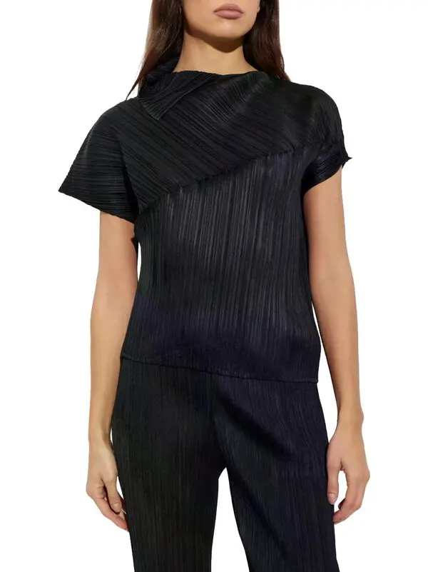 Issey Miyake Asymmetric Pleated Top - Black