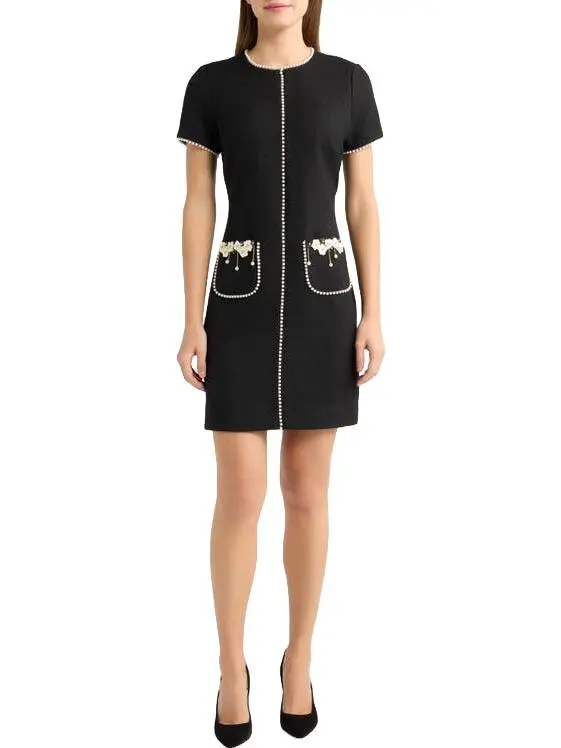 TAHARI ASL Pearl And Paillette Bouclé Sheath Dress - Black