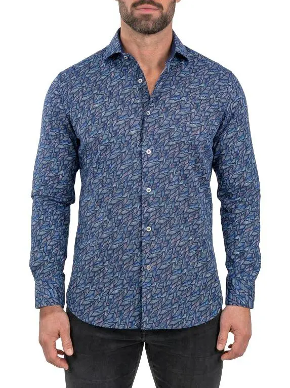 MACEOO Einstein Herringbone Print Performance Dress Shirt - Indigo