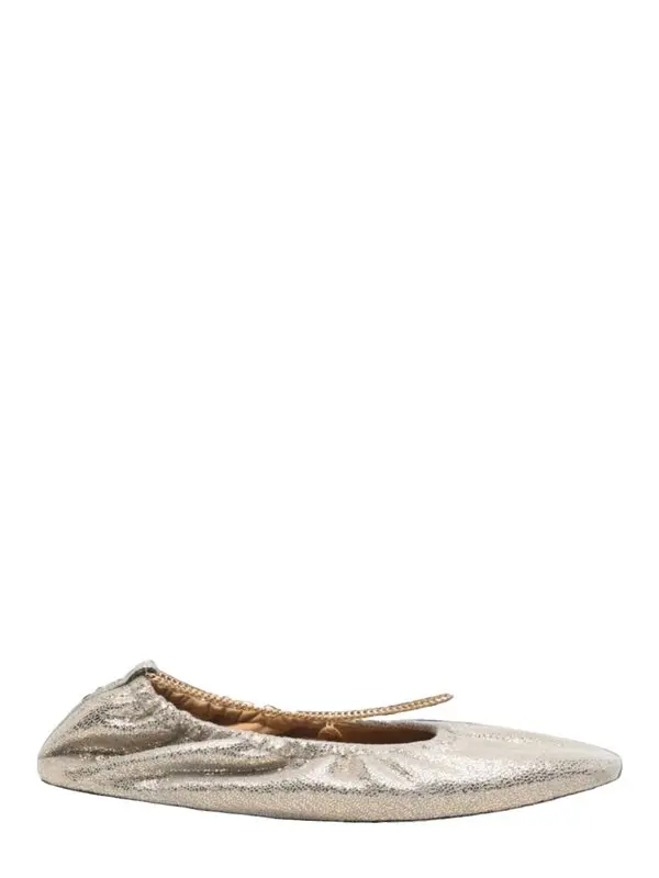 Stella McCartney Chain-detail Crackled-effect Ballet Flats - Silver