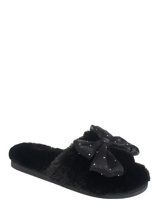 Thalia Sodi Blingbo Faux Fur Bling Bow Slipper - Black