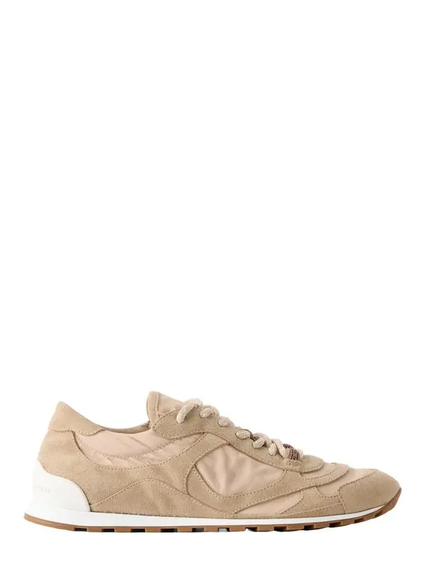 Brunello Cucinelli Paneled Suede And Shell Sneakers - Neutrals