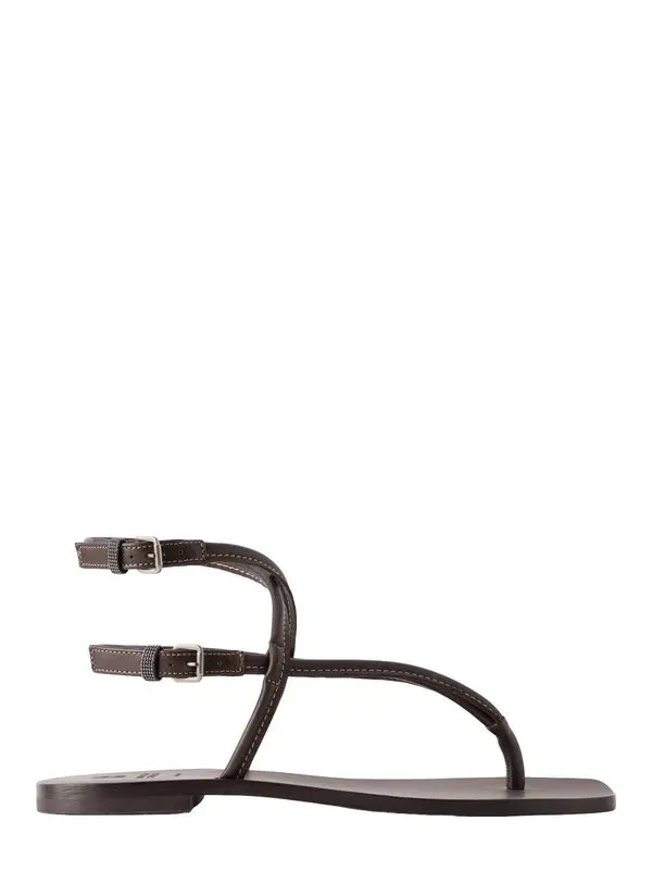 Brunello Cucinelli Leather Thong Sandals - Brown
