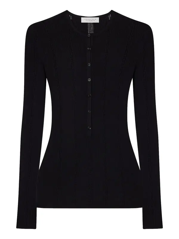 Gabriela Hearst Olea Ribbed Pointelle-knit Wool Henley Top - Black