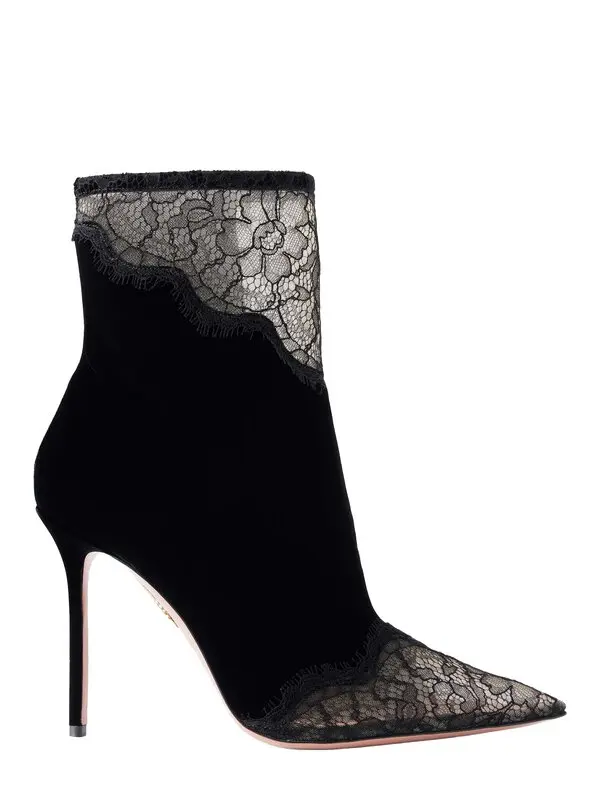 AQUAZZURA Velvet Meadow Bootie 105 Lace-trimmed Velvet Ankle Boots - Black