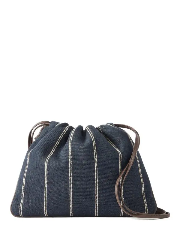 Brunello Cucinelli Pinstriped Leather-trimmed Denim Shoulder Bag - Blue