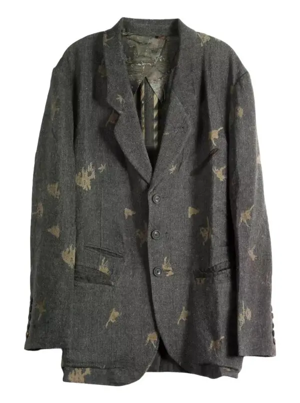 ZIGGY CHEN Jacquard-pattern Single-breasted Blazer - Grey