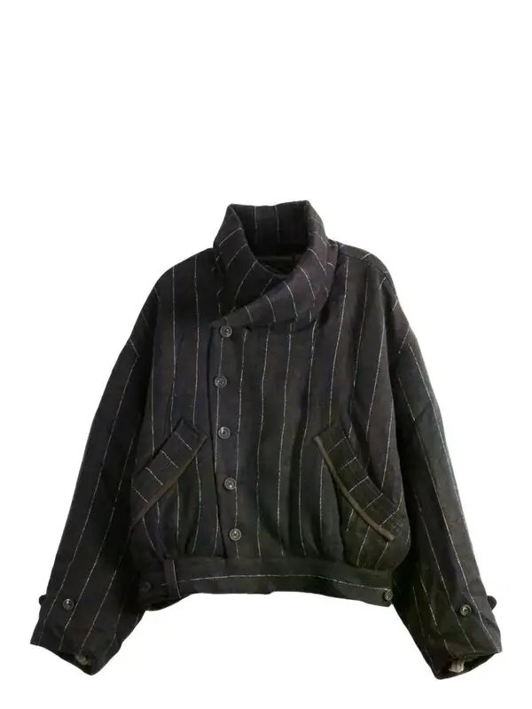 ZIGGY CHEN Pinstripe-pattern High-neck Jacket - Black