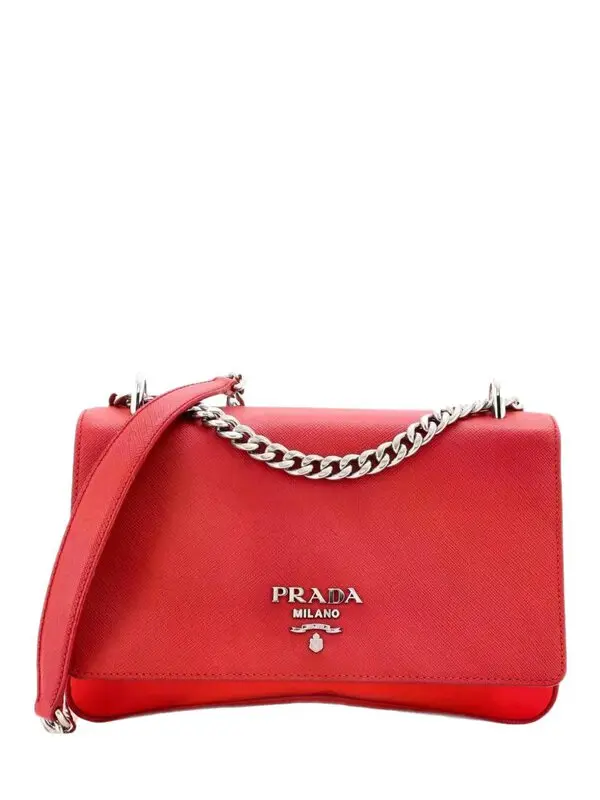 Prada Chain Flap Crossbody Bag Tessuto And Saffiano Leather Medium Shoulder Bag - Red
