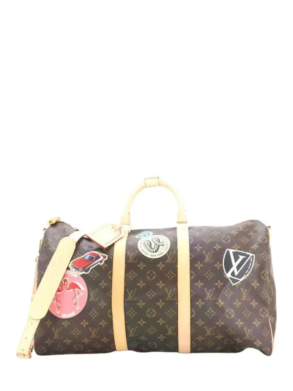 LOUIS VUITTON Keepall Bandouliere Bag Limited Edition World Tour Monogram Canvas 50 Travel Bag - Brown