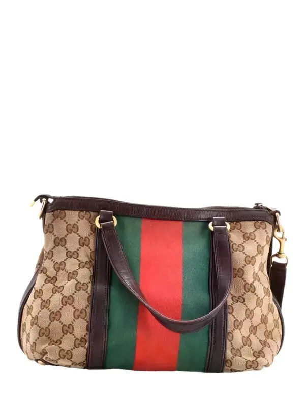 Gucci Rania Convertible Top Handle Bag Web Gg Canvas Small Satchel - Neutrals