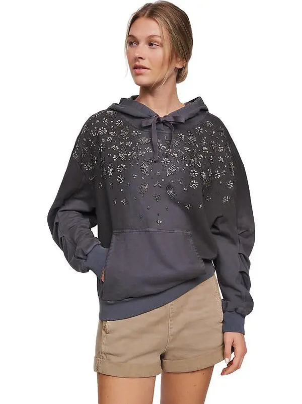 PILCRO 100% Cotton Embellished Hoodie - Dark Grey