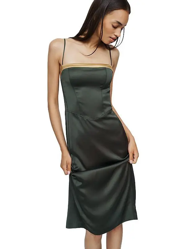 Anthropologie Open Back Slip Midi Dress - Olive