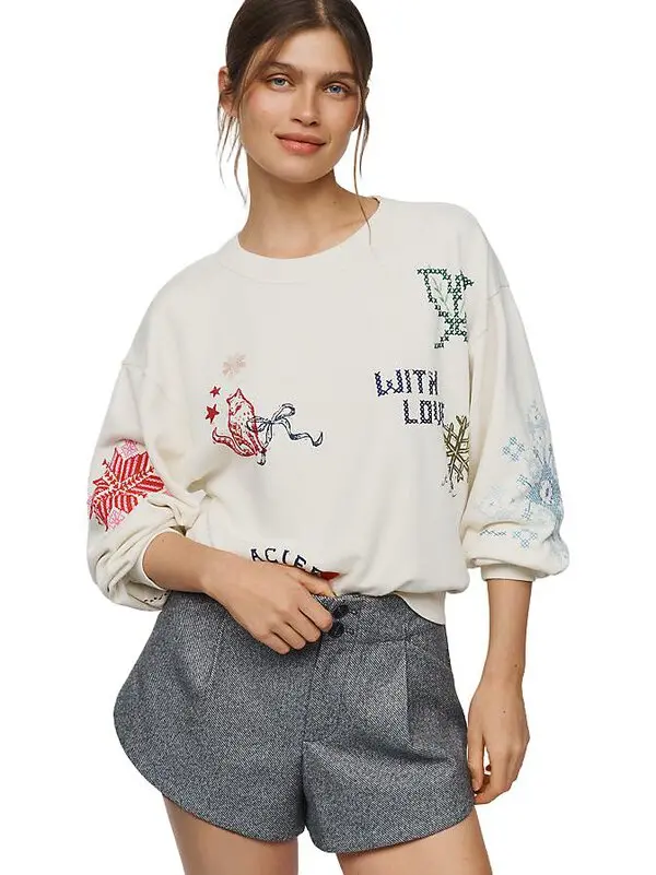 PILCRO Niki 100% Cotton Graphic Sweatshirt - Neutral Pattern