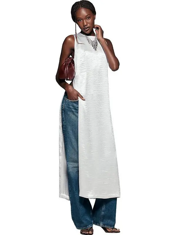 SUNDAY IN BROOKLYN Liquid She Long Le Tunic Top - Silver