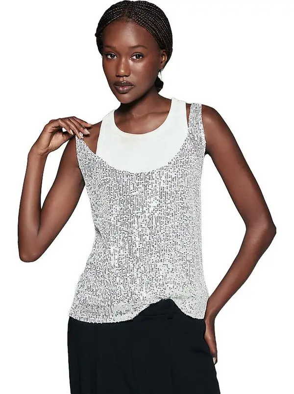 PILCRO Sequed Twofer Tank Top - Silver