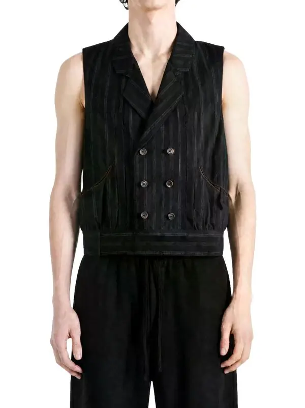 ZIGGY CHEN Pinstripe-pattern Double-breasted Waistcoat - Black