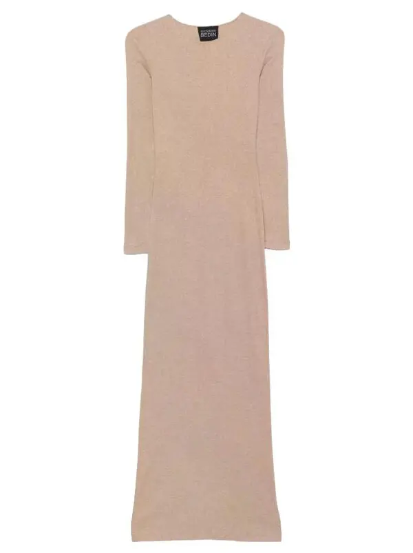 GIOVANNI BEDIN Ribbed-knit Long-sleeve Midi Dress - Neutrals