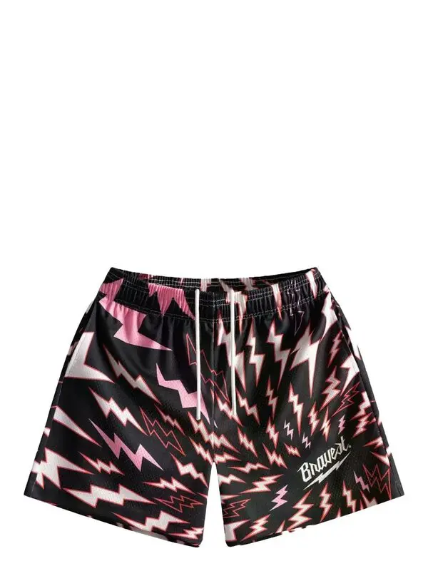 BRAVEST STUDIOS Lightning-print Mesh Track Shorts - Black