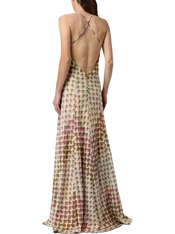 Missoni Long Viscose-lamé Dress With Crossed-straps - Neutrals