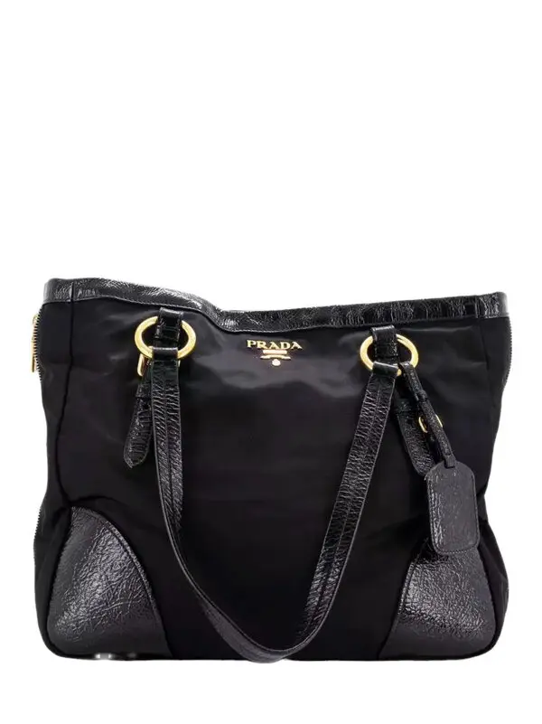 Prada Expandable Tessuto With Patent Large Shoulder Bag - Black
