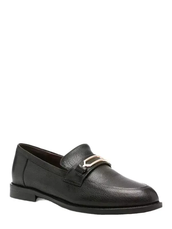 LINDA BAUMANN Hardware-detail Pebbled Leather Loafers - Black