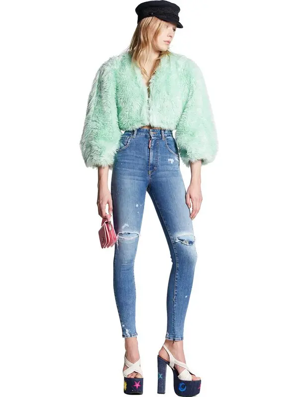Dsquared2 Medium Crystal Peach Wash High Waist Twiggy Jeans - Blue