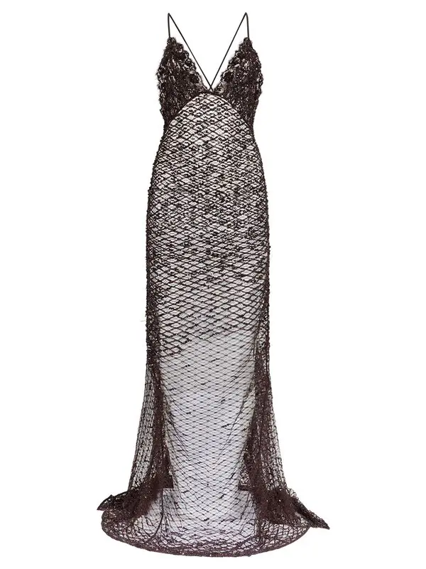 Dsquared2 Embroidered Net Long Dress - Brown