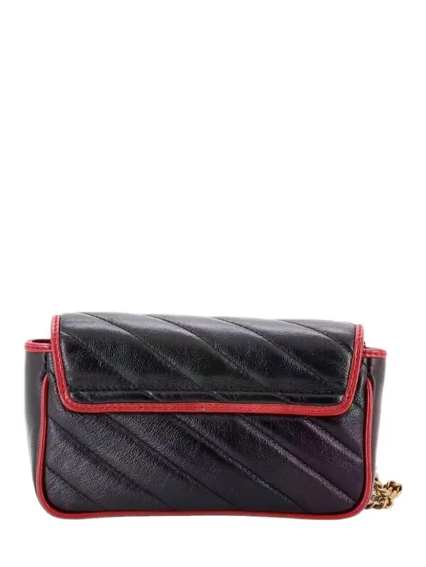 Gucci Gg Marmont Flap Bag Diagonal Quilted Leather Super Mini Crossbody Bag - Black