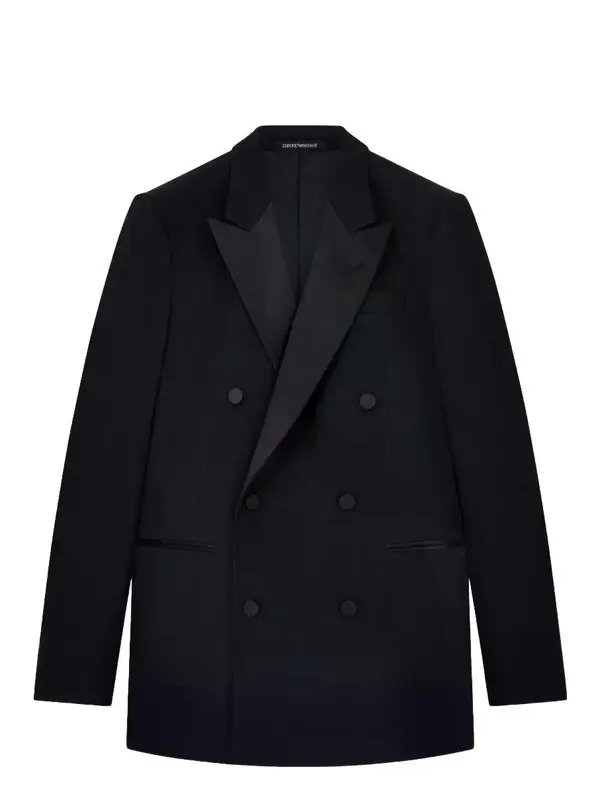 Emporio Armani Tailored Double-breasted Blazer With Satin Peak Lapels - Black