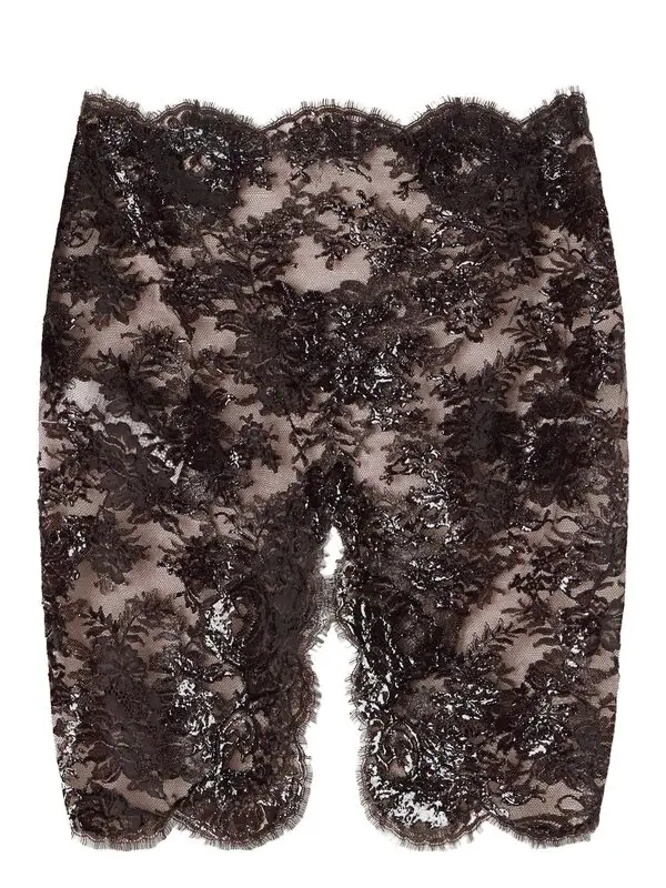 Saint Laurent Coated Lace Midi Skirt - Brown